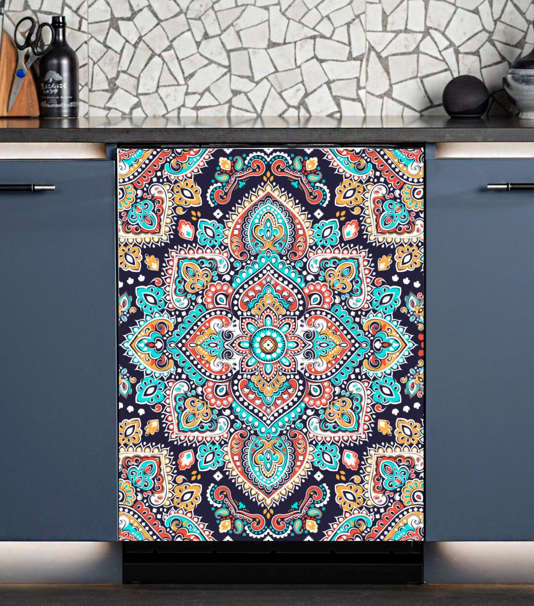 Mandala Dishwasher Cover Magnetic, Dishwasher Boho Decal Vinyl Wrap ...