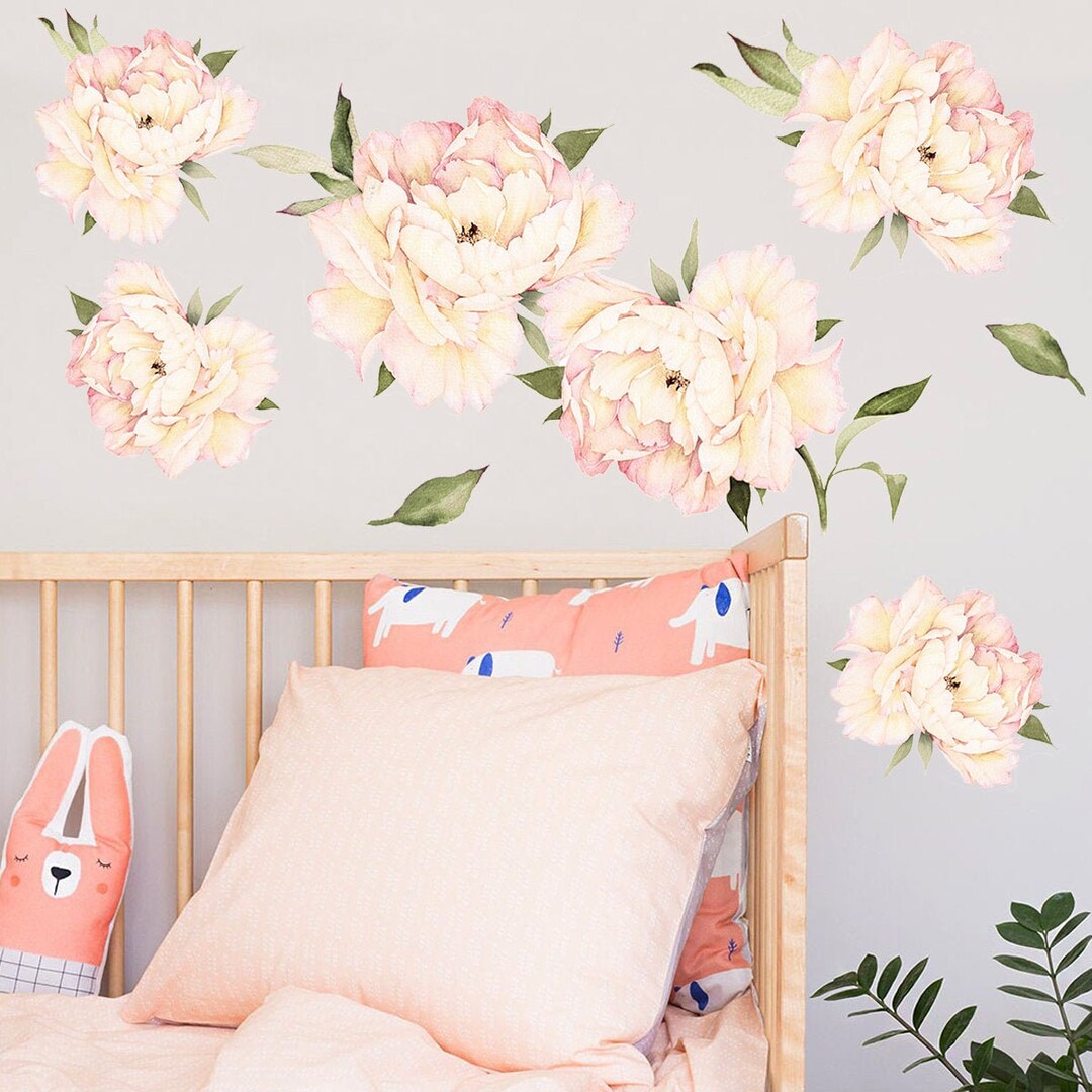 Peony Wall Decals, Peach Flowers Wall Decals, Floral Wall Decals ...