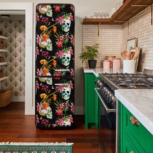 Gothic Refrigerator Wrap Side by Side, Vinyl Skull Black Tropical ...