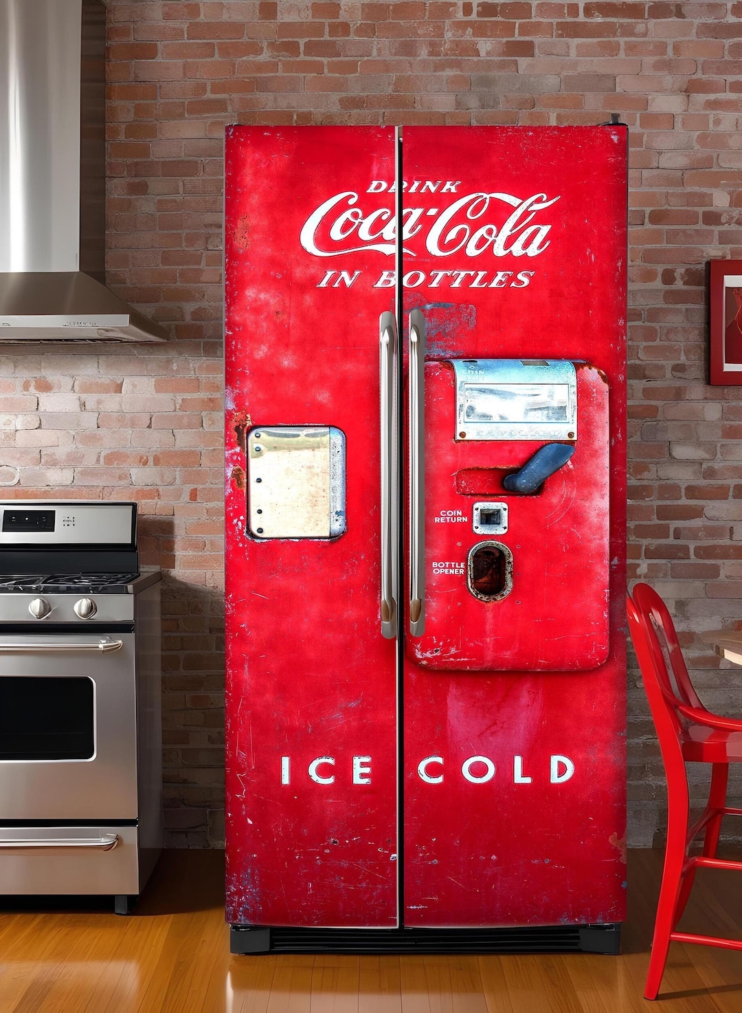 Vintage Coca Cola Vending Machine Refrigerator Wrap, Retro Fridge Wrap ...