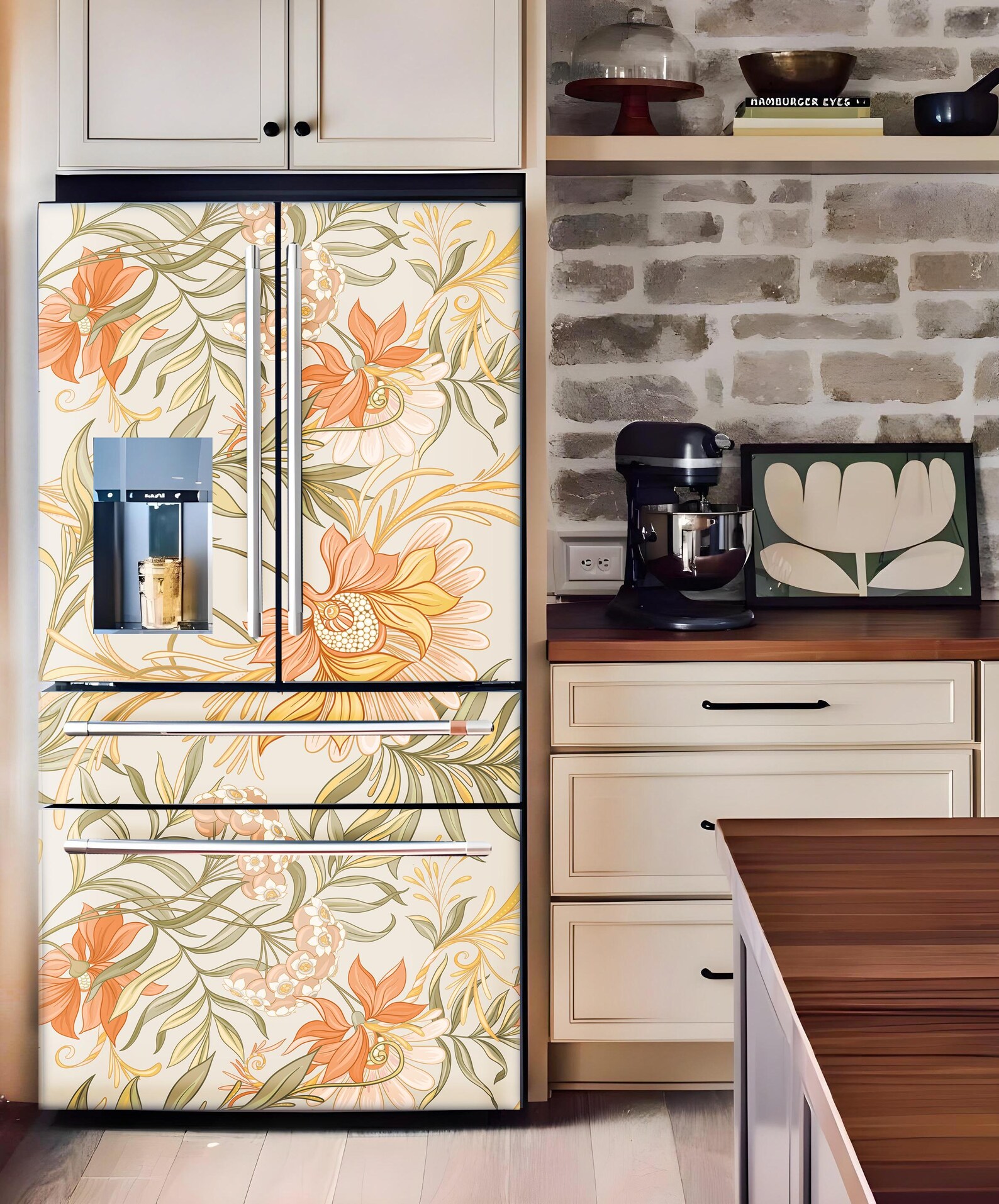Art Nouveau Fridge Wrap Floral, Refrigerator Wrap Vintage Vinyl Side by ...