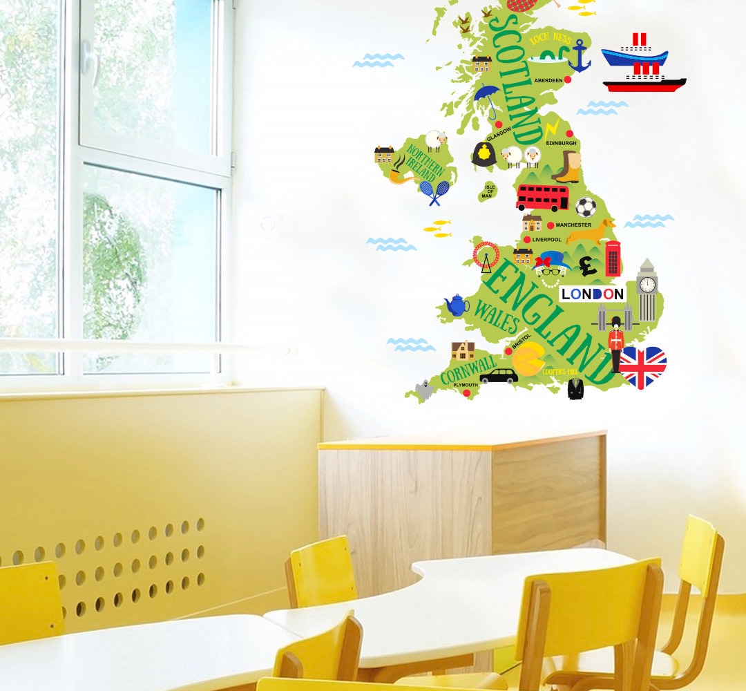 England Map Wall Decal, England Map for Classroom, Peel&stick England ...
