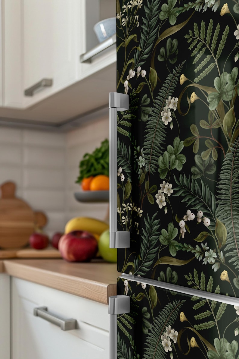 Green Fridge Wrap Botanical Vinyl Refrigerator Wrap Side by Side Door ...