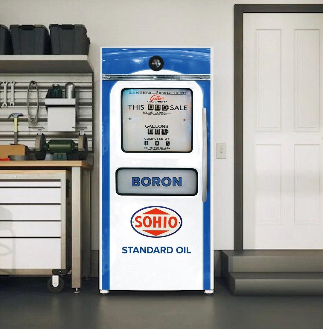 Retro Gas Pump Refrigerator Wrap, Vintage Fridge Wrap, Old Gas Pump ...