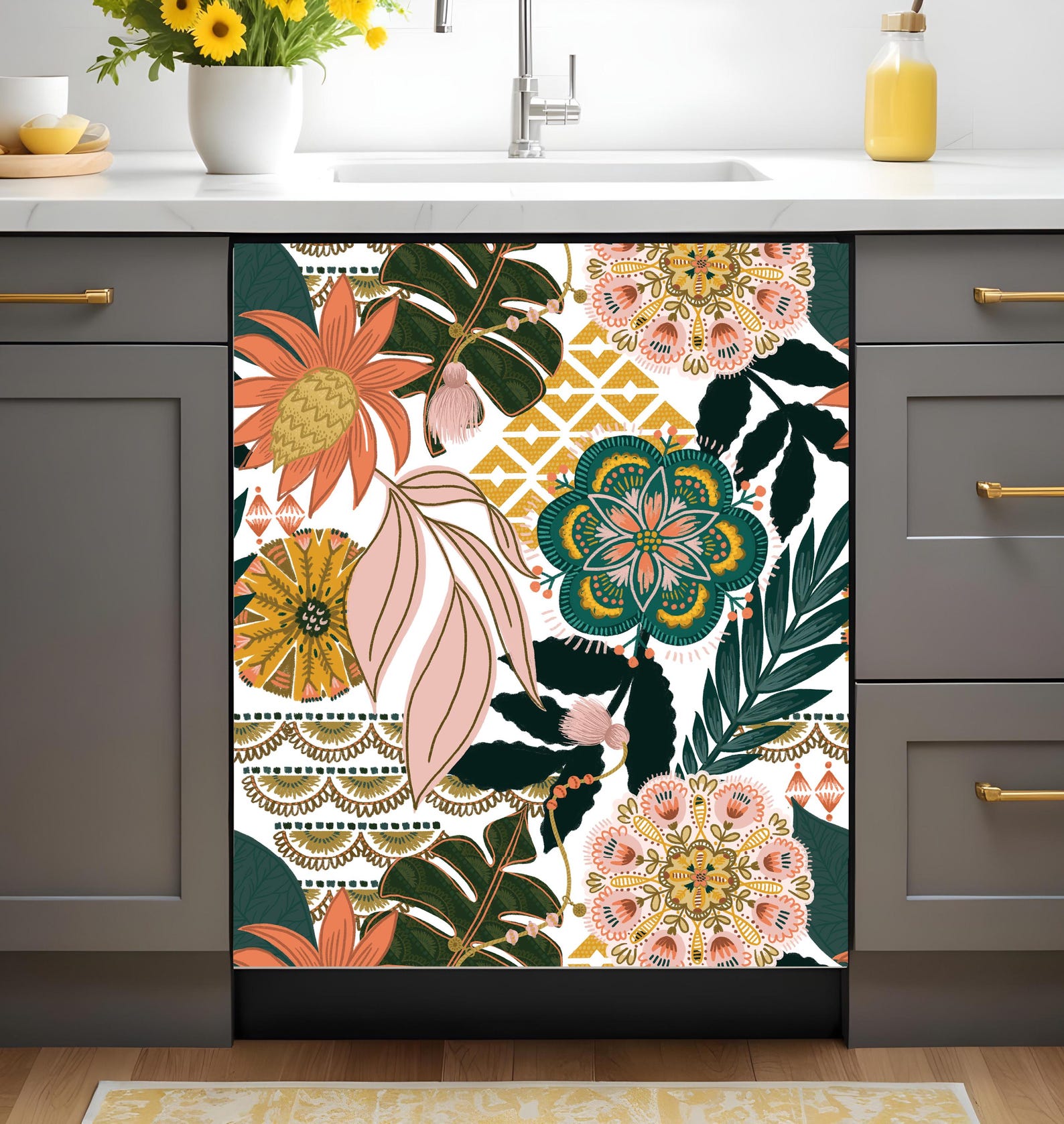Fridge Wrap Bohemian, Refrigerator Vinyl Decorative French Door Decal ...