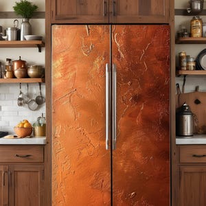Fridge Wrap Copper Vintage Rustic, Refrigerator Wrap Vinyl Side by Side ...