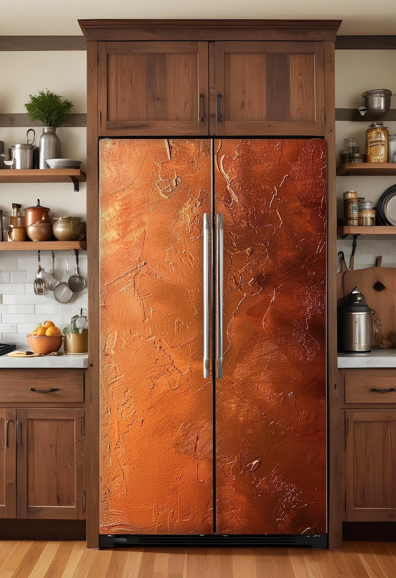 Fridge Wrap Copper Vintage Rustic, Refrigerator Wrap Vinyl Side by Side ...