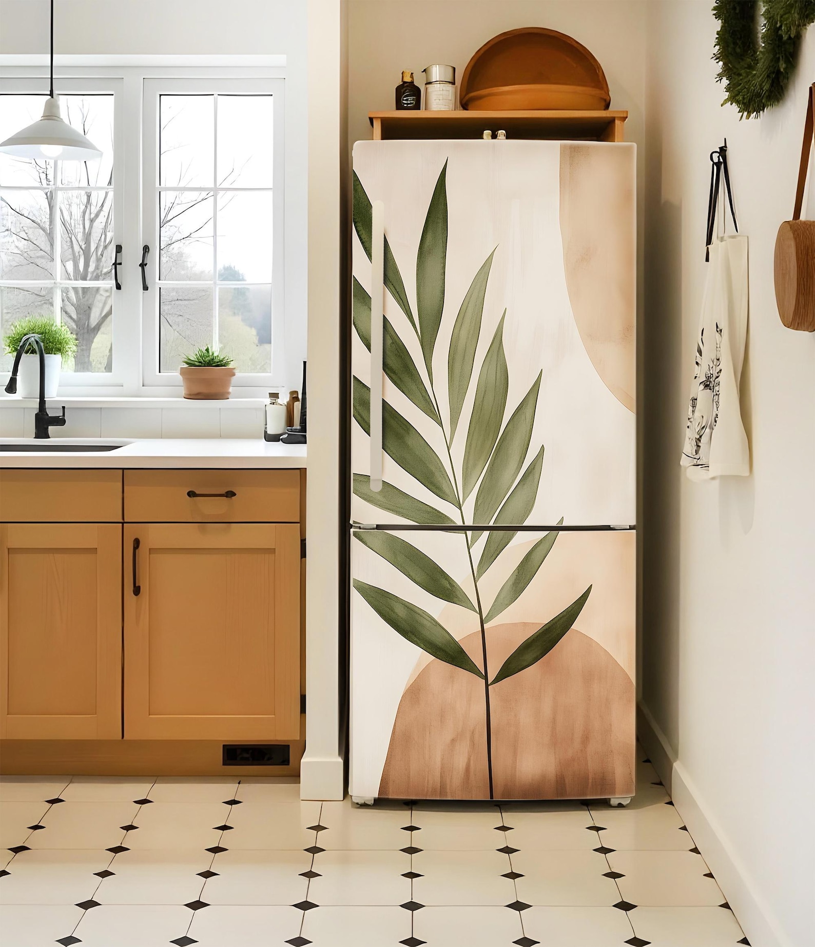 Boho Fridge Wrap Beige, Refrigerator Wrap Side by Side Vinyl, Fridge ...