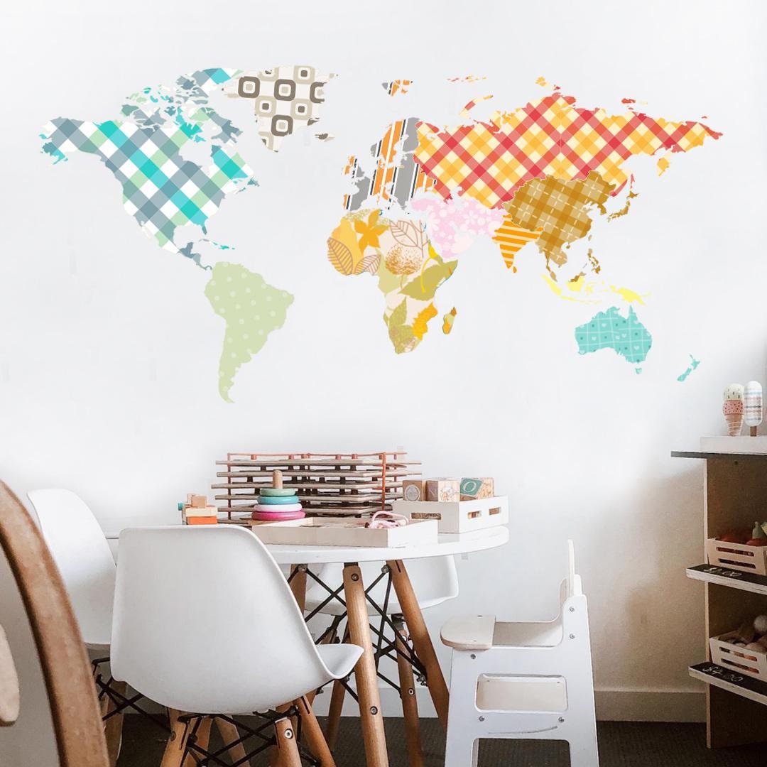World Map Wall Decal for Kids Room, Map Wall Decal for Boys, World Map ...