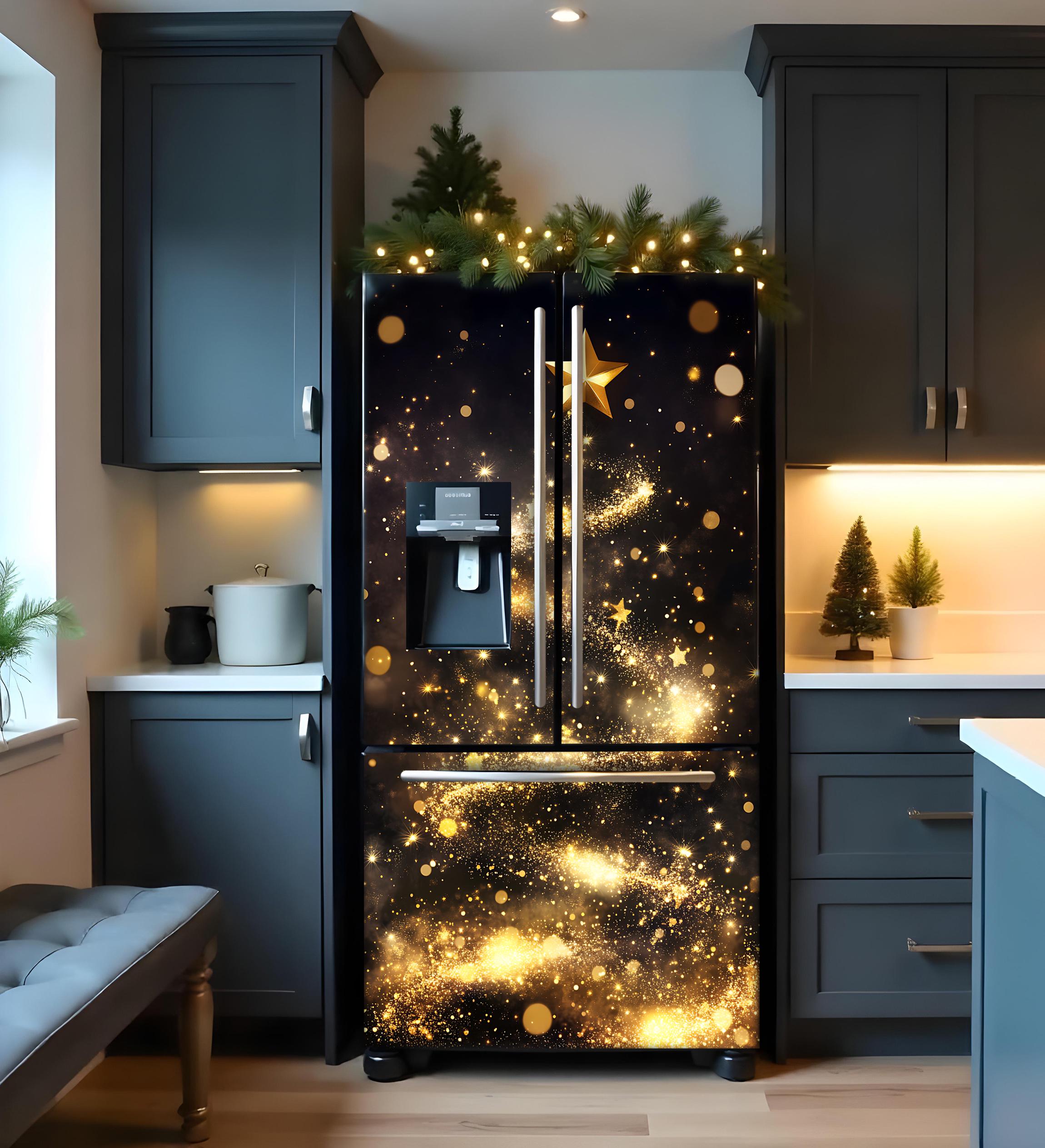 Christmas Tree Fridge Wrap Magnetic, Refrigerator Wrap Vinyl Side by ...