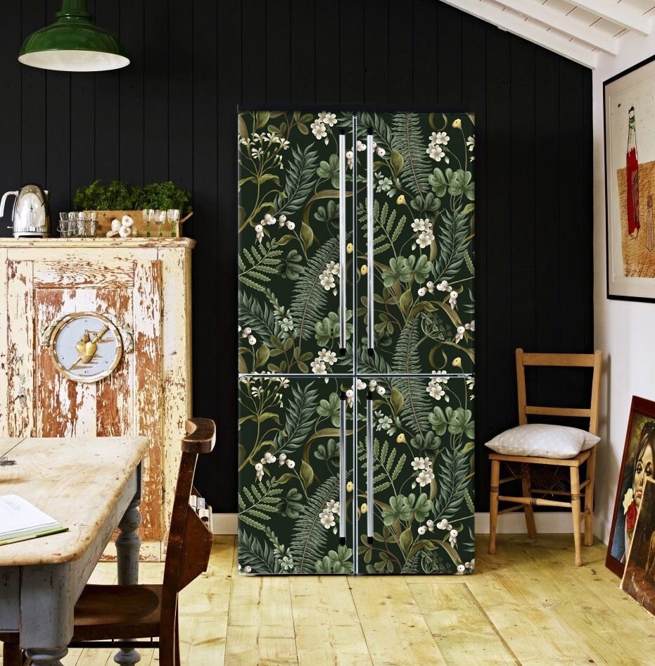 Green Fridge Wrap Botanical Vinyl Refrigerator Wrap Side by Side Door ...