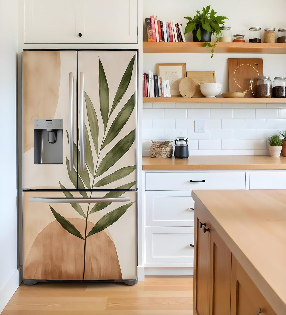 Boho Fridge Wrap Beige, Refrigerator Wrap Side by Side Vinyl, Fridge ...