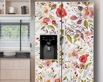 Fridge Wrap Vinyl Floral Pastel Refrigerator Wrap Side by Side Top ...