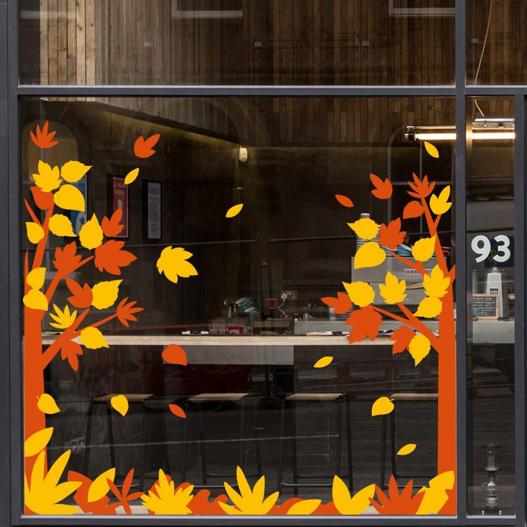 Fall Window Decals Trees, Autumn Decals for Shop, Fall Leaves Vinyl ...