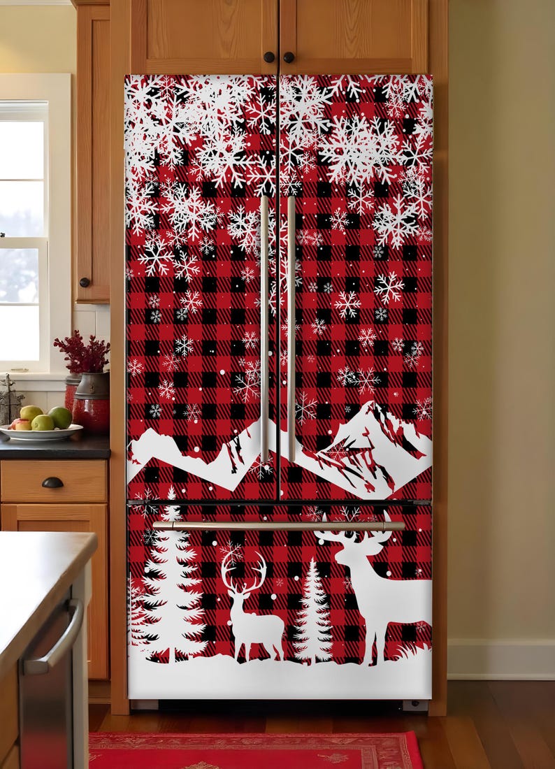 Christmas Tree Fridge Wrap Magnetic, Refrigerator Wrap Vinyl Side by ...