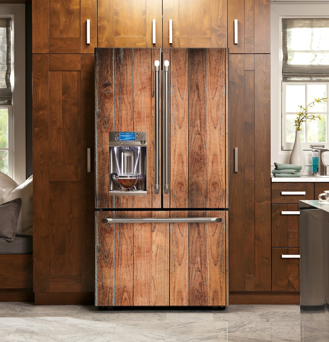 Farmhouse Fridge Wrap Wood Refrigerator Wrap Vinyl Side by Side Old ...