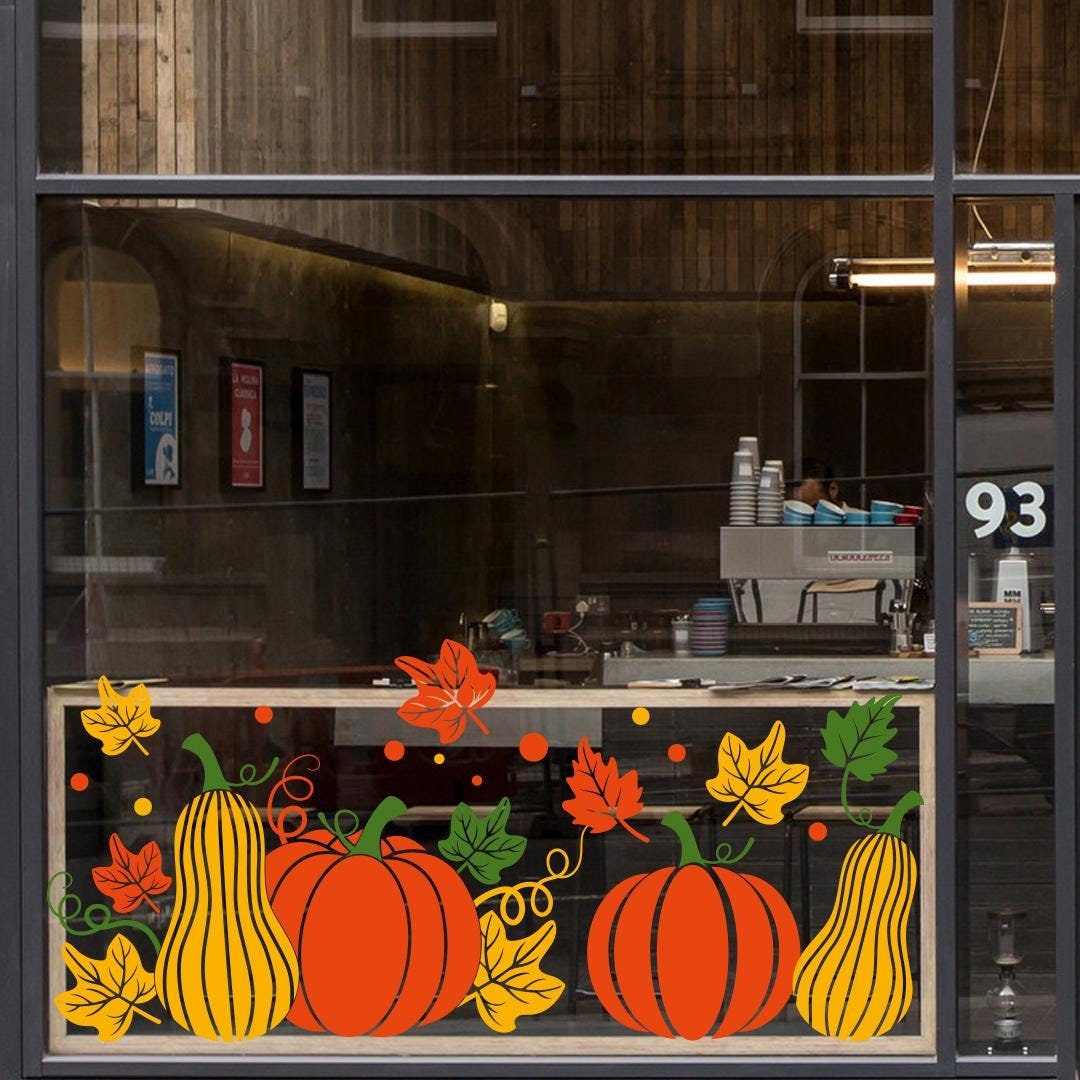 Halloween Window Decals Pumpkins, Autumn Decals for Shop, Fall Window ...