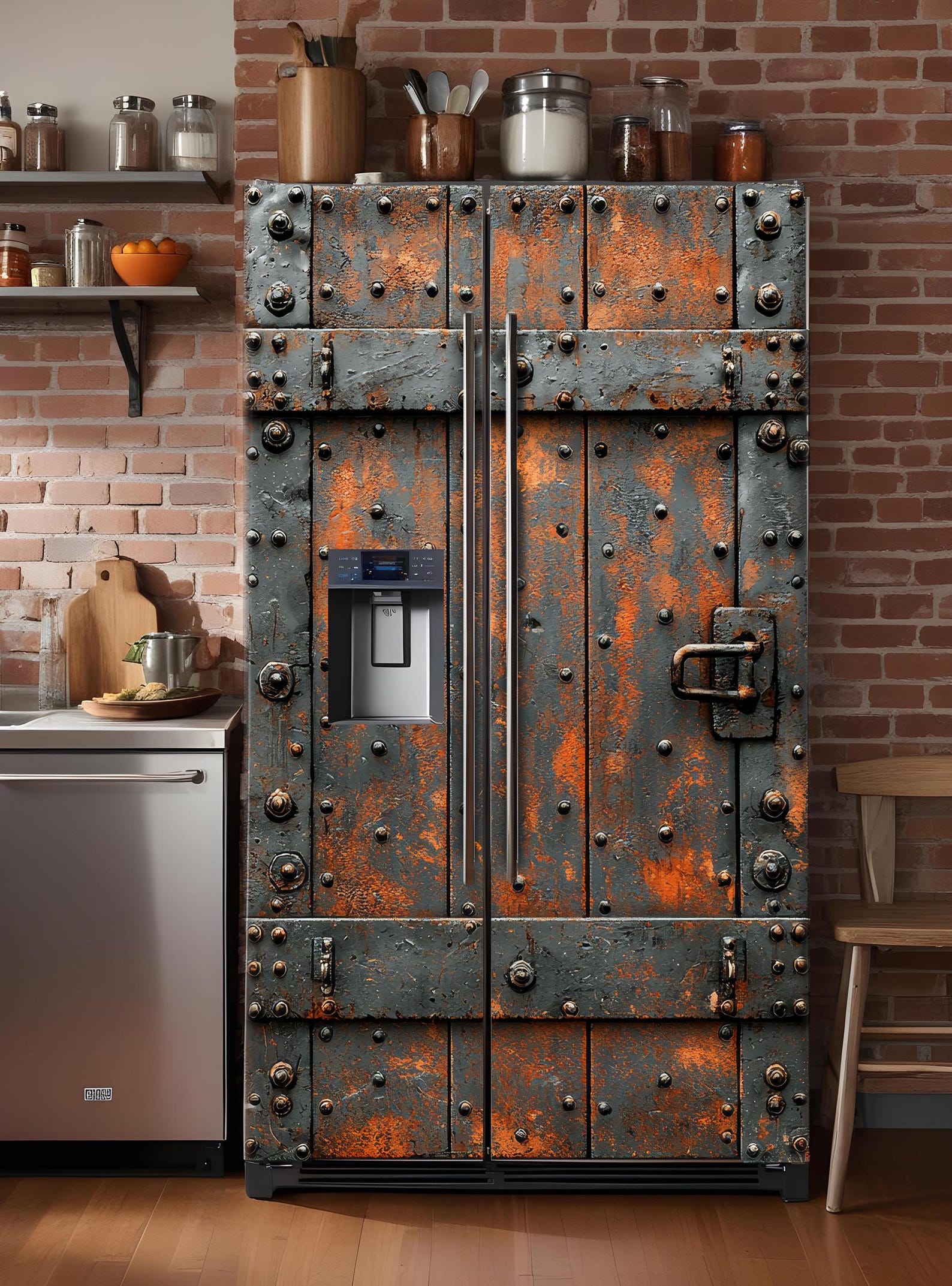 Rustic Door Refrigerator Wrap, Fridge Wrap Farmhouse Vintage Vinyl Side ...