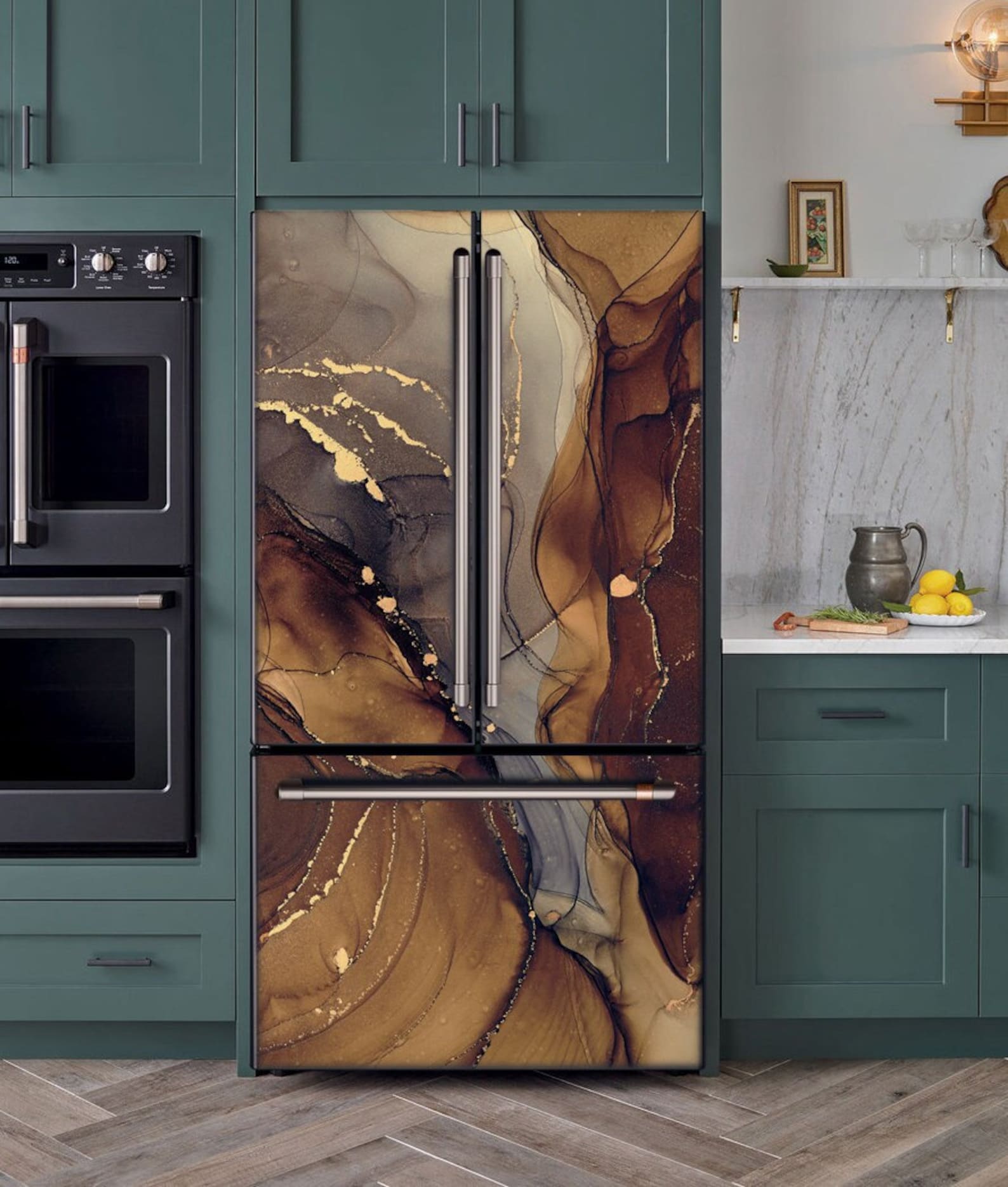 Fridge Wrap Marble Brown Refrigerator Wrap Vinyl Side by Side Top ...
