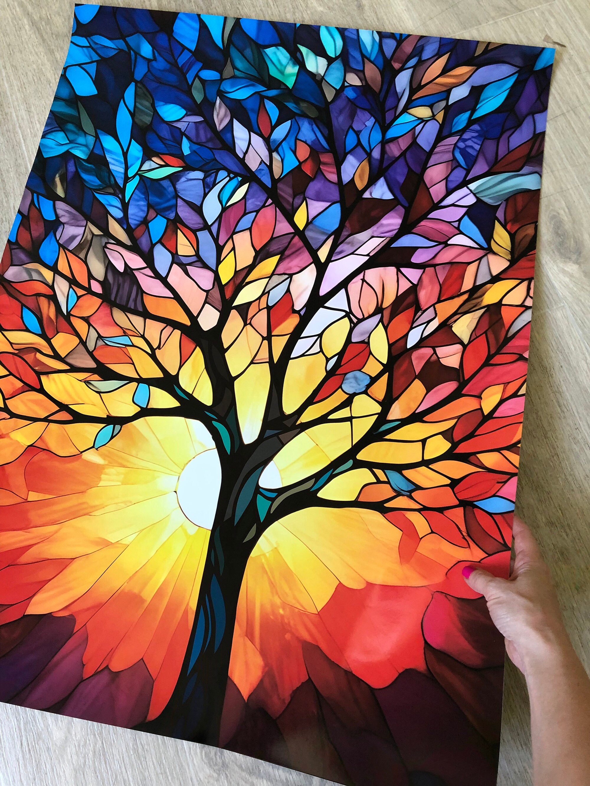 Fridge Wrap Stained Glass Tree, Refrigerator Wrap Side by Side Vinyl ...