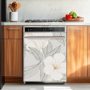Dishwasher Magnet Cover Floral Wrap, White Kitchen Dishwasher Cover ...