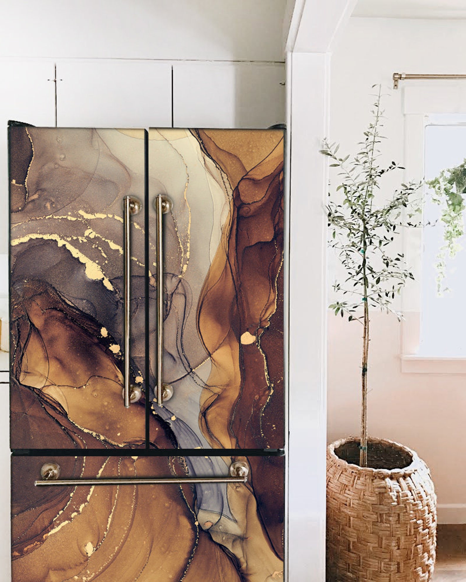 Fridge Wrap Marble Brown Refrigerator Wrap Vinyl Side by Side Top ...