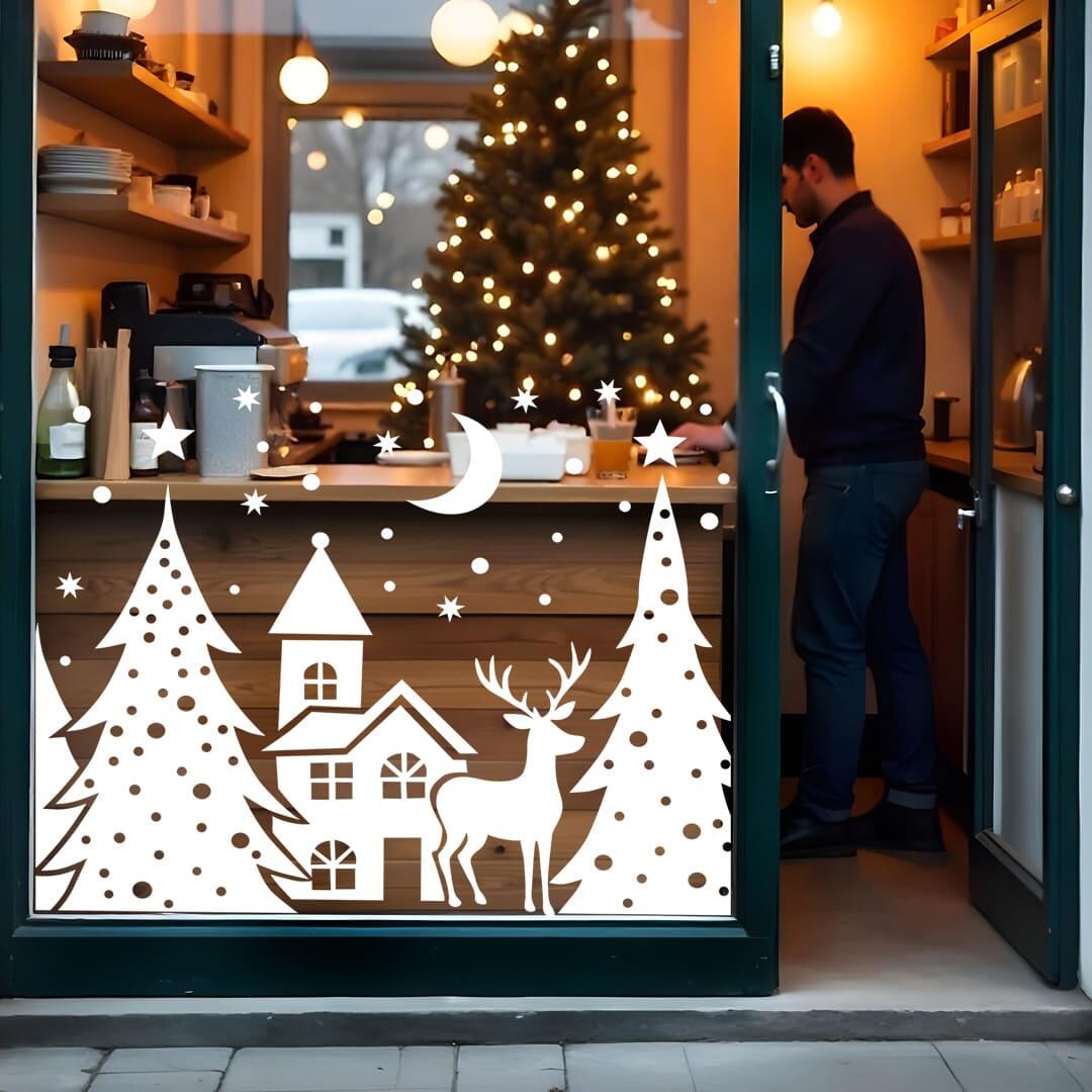 Christmas Window Decals Deer Forest, Christmas Window Decoration ...