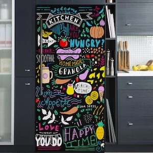 Fridge Wrap Foody, Refrigerator Wrap Vinyl, Black Fridge Decal French ...