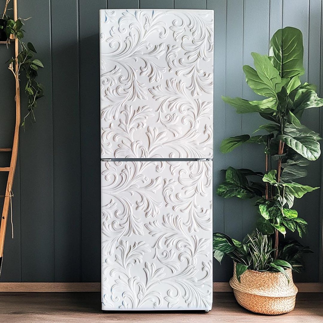 3D White Fridge Wrap Vinyl Cover, Refrigerator Wrap Top Bottom, Side by ...