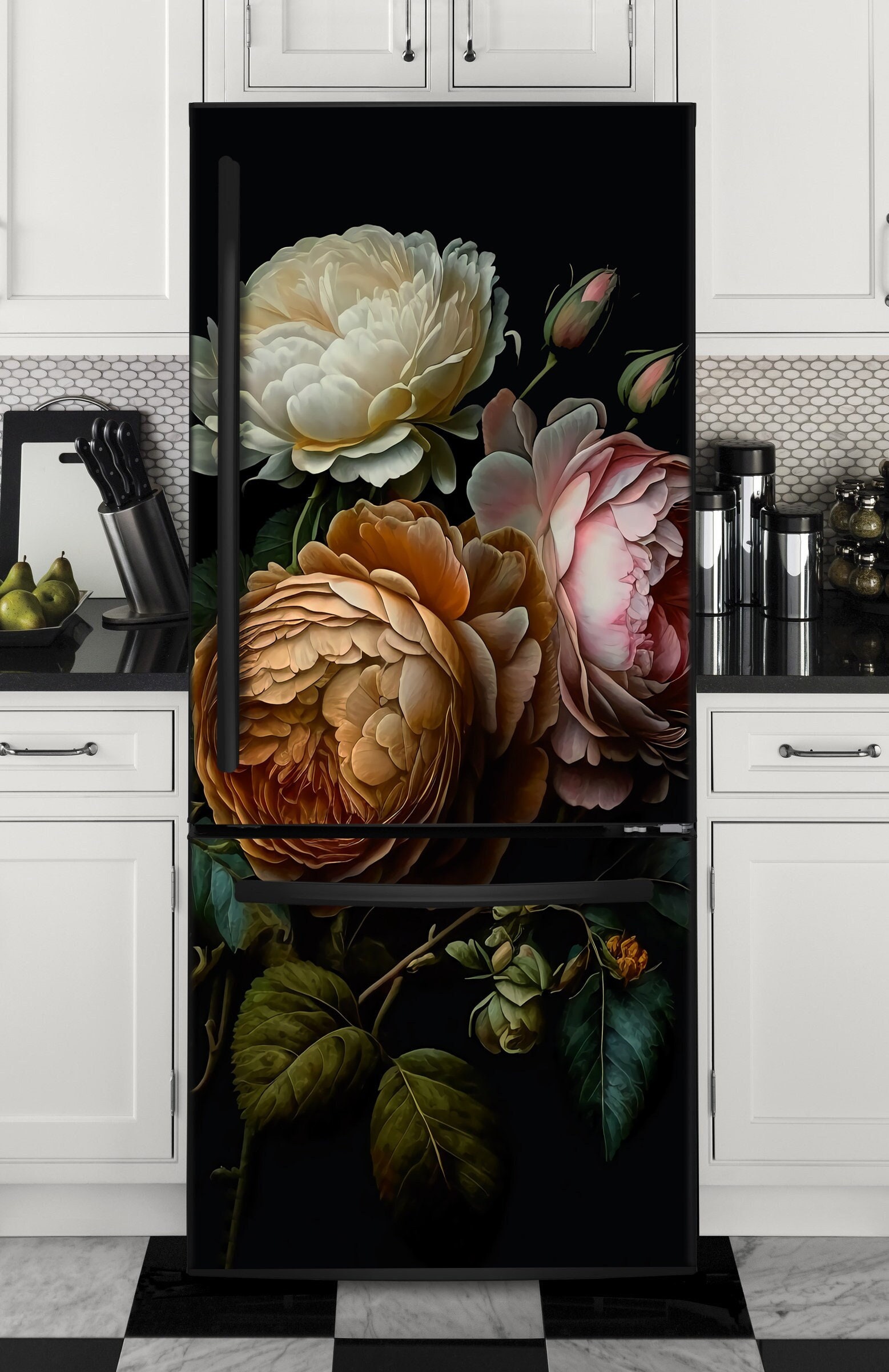 Floral Fridge Wrap Vintage Refrigerator Wrap Vinyl Side by - Etsy Canada