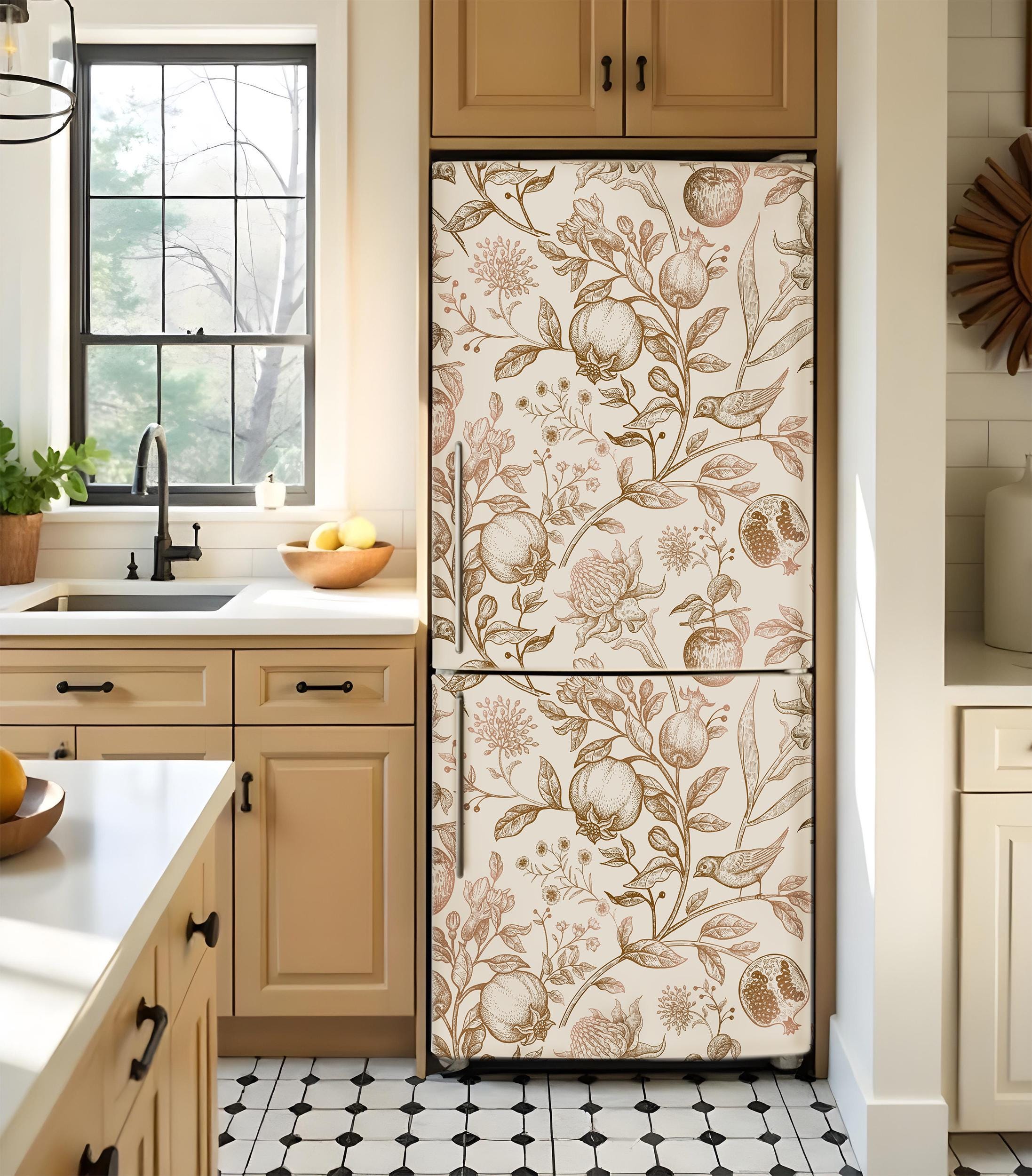 Fridge Wrap Vinyl Vintage Floral, Refrigerator Wrap Side by Side ...