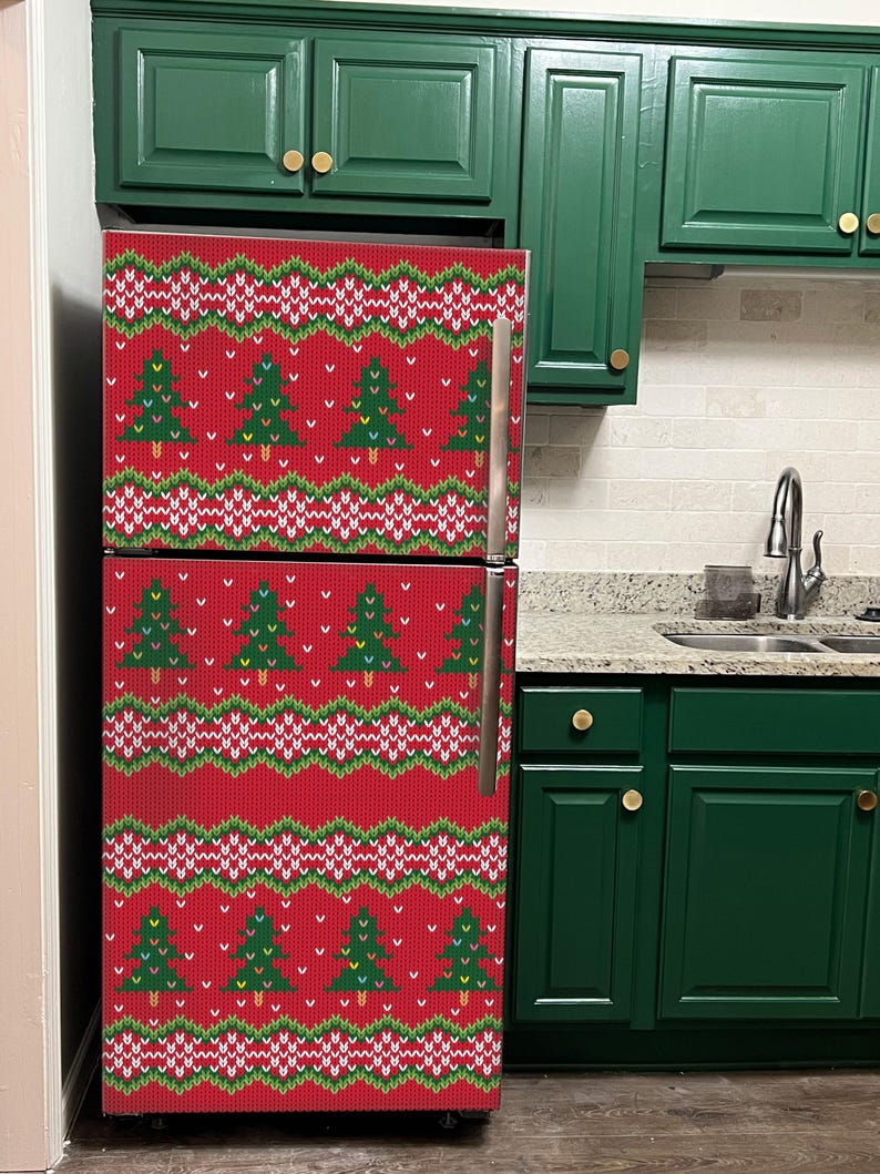 Christmas Tree Fridge Wrap Magnetic, Refrigerator Wrap Vinyl Side by ...