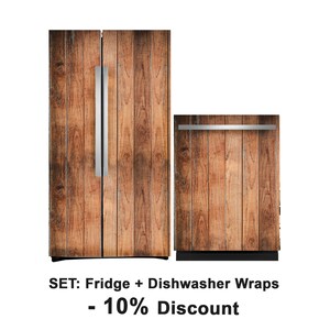 Farmhouse Fridge Wrap Wood Refrigerator Wrap Vinyl Side by Side Old ...