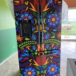Fridge Wrap Vinyl Floral Folk Art, Refrigerator Wrap Side by Side ...