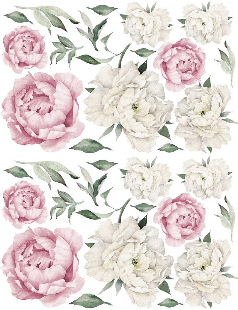 Pink Peony Wall Decal Large Set Peony Wall Stickers Large | Etsy