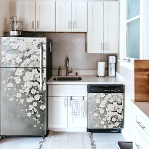 Fridge Wrap Floral Cherry Blossoms, Refrigerator Wrap Vinyl Side by ...
