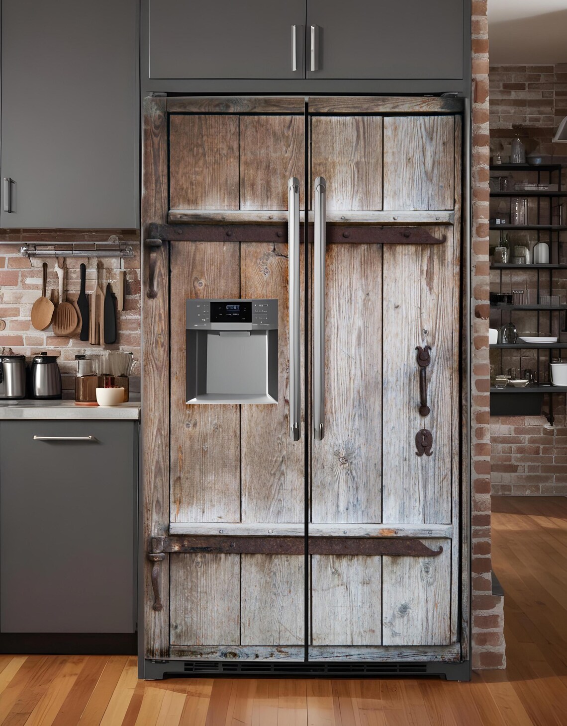 Fridge Wrap Barn Door, Farmhouse Refrigerator Wrap Vinyl Side by Side ...