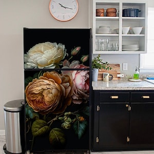 Floral Fridge Wrap Vintage Refrigerator Wrap Vinyl Side by Side Black ...