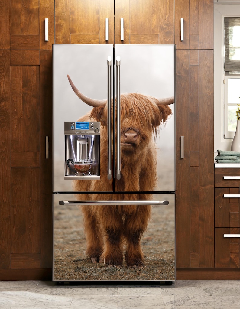 Highland Cow Fridge Wrap, Farmhouse Refrigerator Wrap Vinyl Side by ...