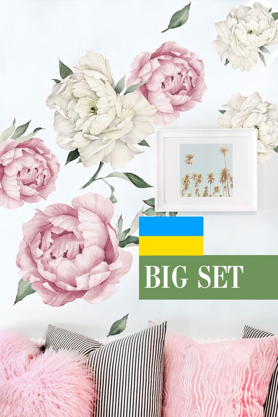 Pink Peony Wall Decal Large Set Peony Wall Stickers Large | Etsy