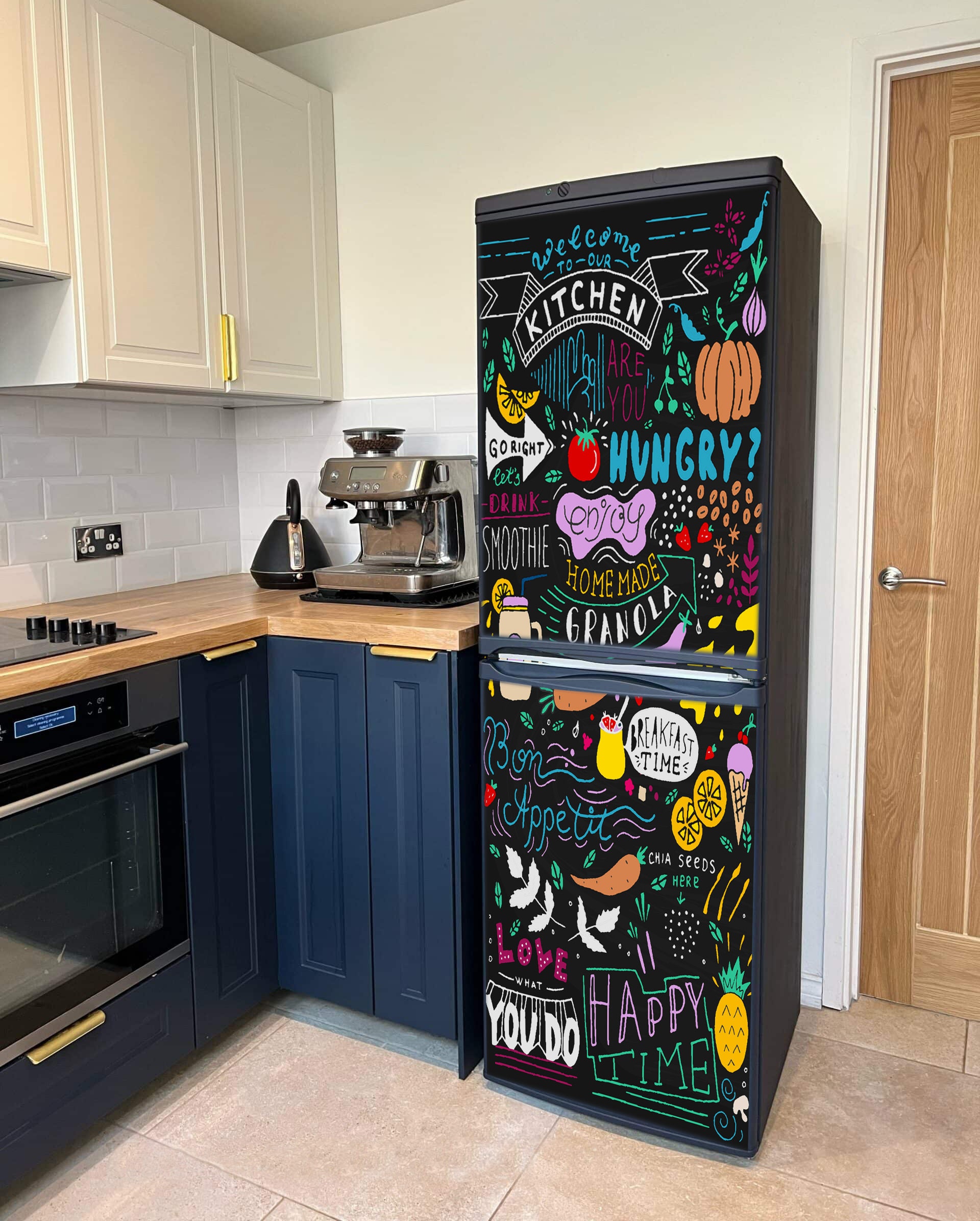 Fridge Wrap Foody, Refrigerator Wrap Vinyl, Black Fridge Decal French ...
