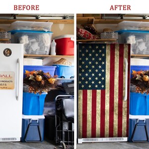 Retro US Flag Fridge Wrap, Refrigerator Wrap Side by Side American Flag ...