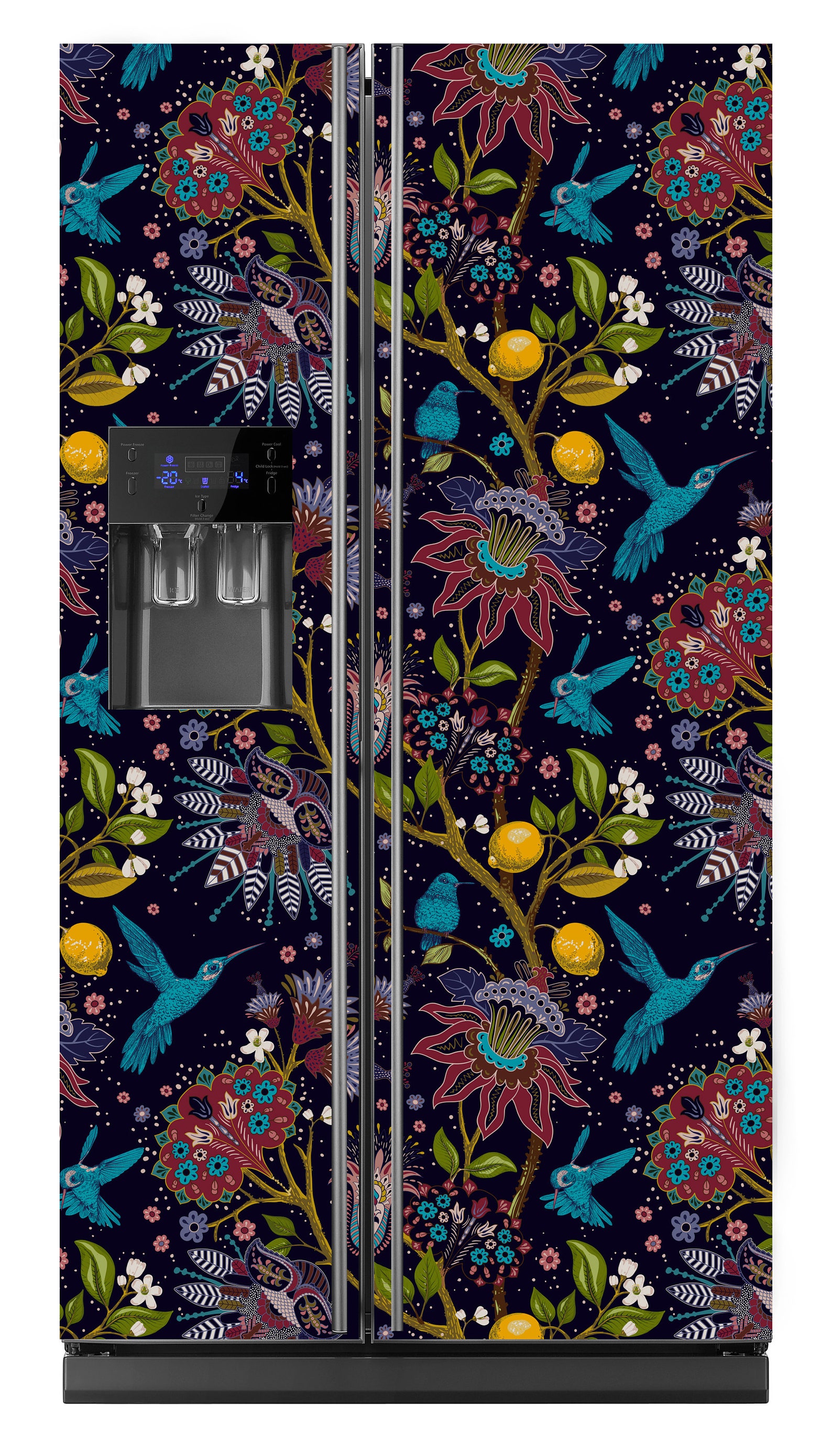 Refrigerator Wrap Side by Side Floral, Vintage Fridge Wrap Vinyl ...