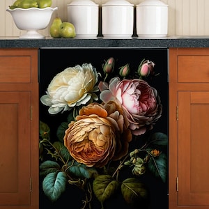 Floral Fridge Wrap Vintage Refrigerator Wrap Vinyl Side by Side Black ...