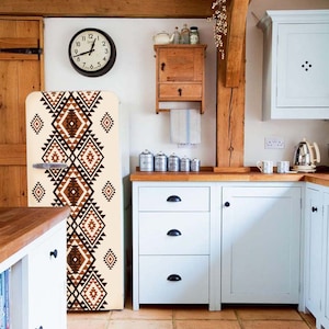 Boho Fridge Wrap Vintage Beige, Refrigerator Wrap Side by Side Vinyl ...