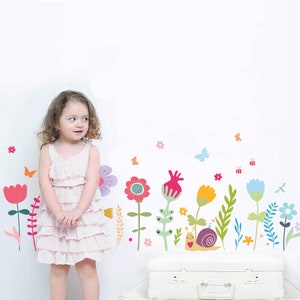 Cartoon Flower Wall Decals for Kids, Floral Wall Decals Girls, Girl's ...