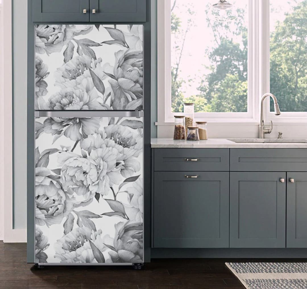 Fridge Wrap Peony Flower Refrigerator Wrap Side by Side Decal Floral ...