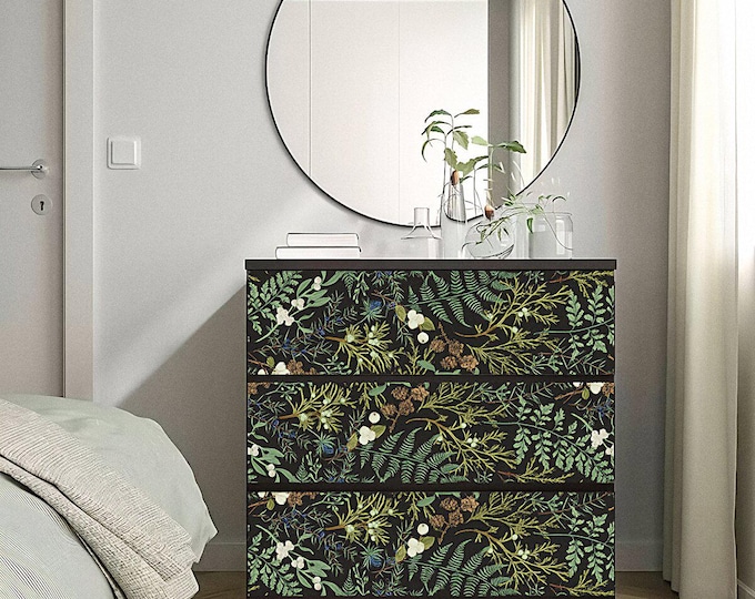 Ikea Malm Decal \ Green and Golden Leaves \ Dresser Sticker \ Removable ...