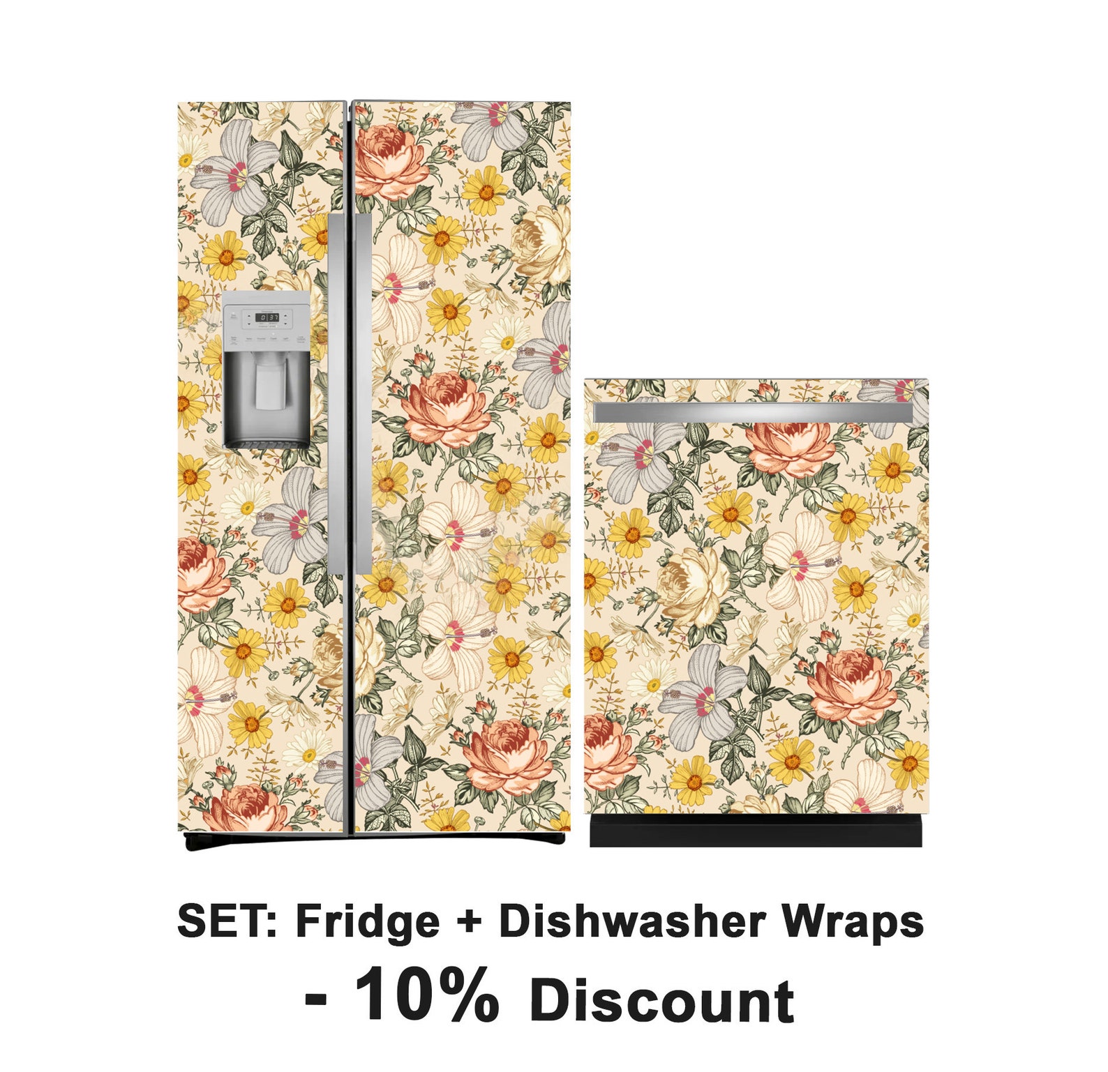 Boho Fridge Wrap Vintage Floral Refrigerator Wrap Vinyl Side by Side ...