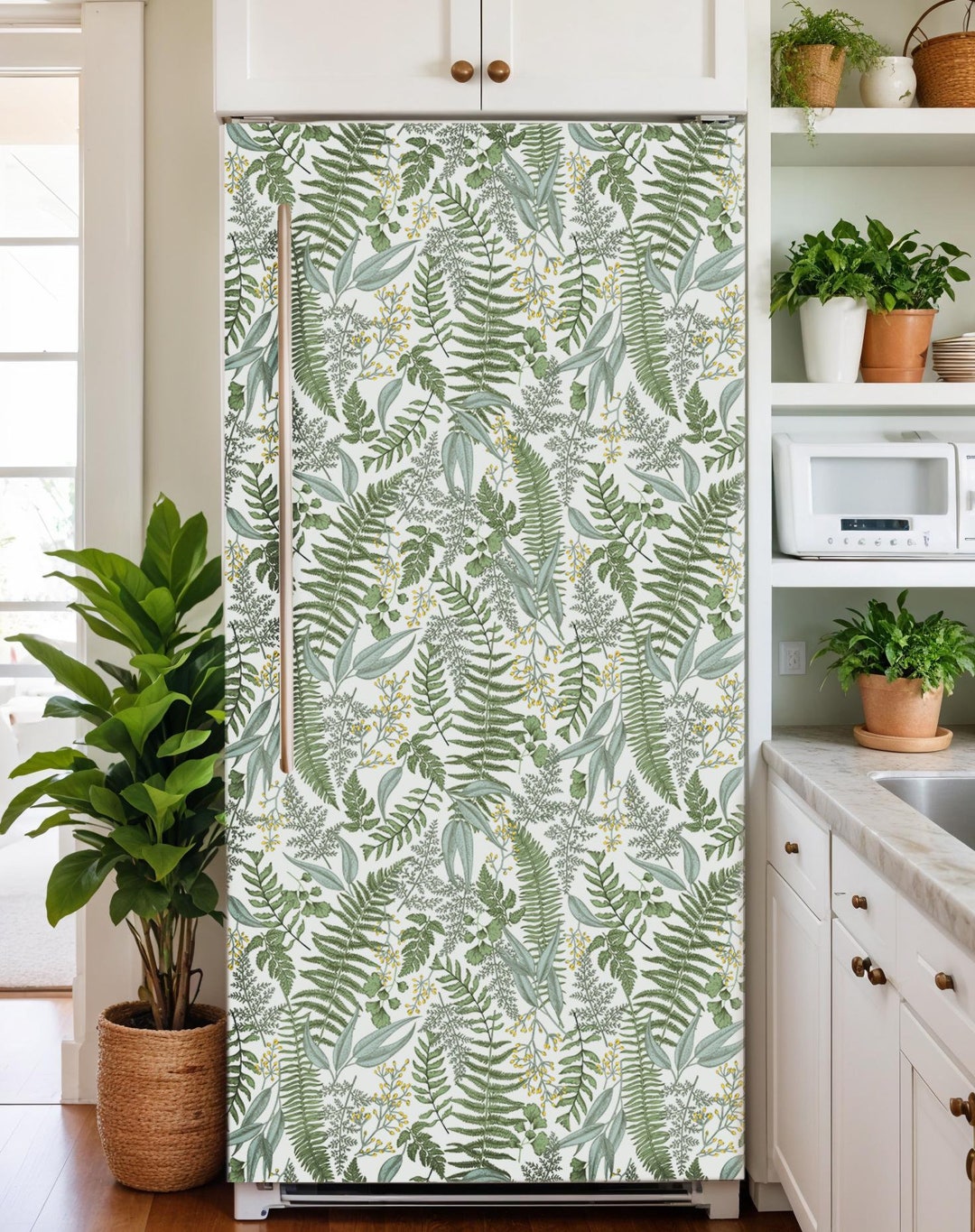 Fridge Wrap Vintage Botanical Fern, Refrigerator Wrap Vinyl Side by ...